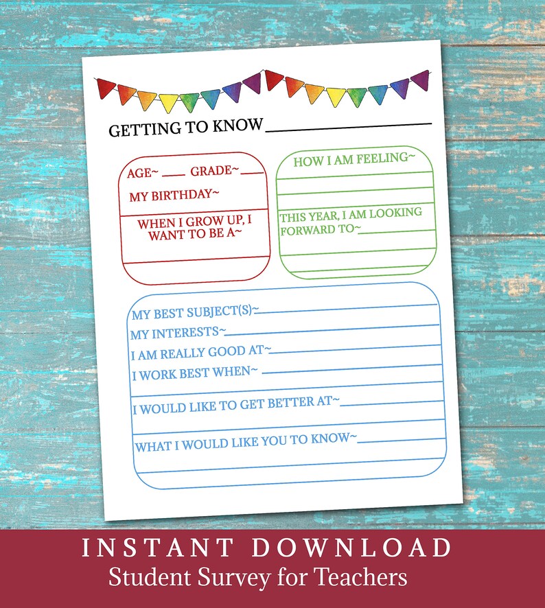 Meet the Student Survey, Back to School Classroom Forms, Teacher ...