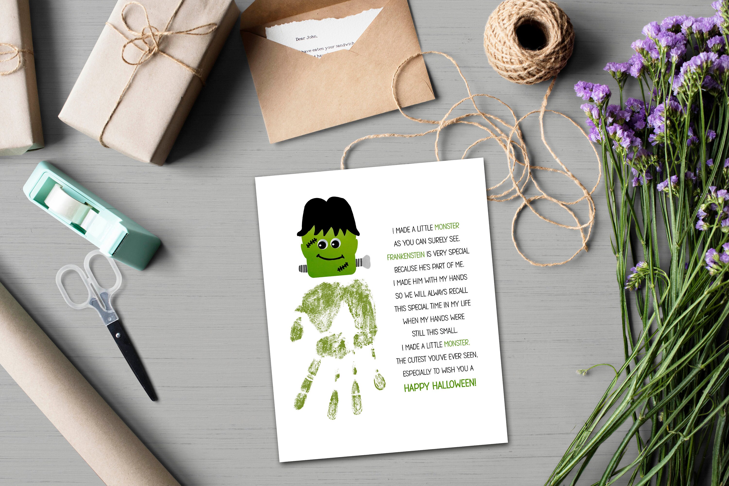 Kids DIY Halloween Handprint Art Frankenstein Monster Craft & - Etsy