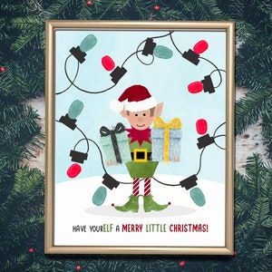 Christmas Fingerprint Art, Elf Crafts for Kids, Printable DIY Holiday ...