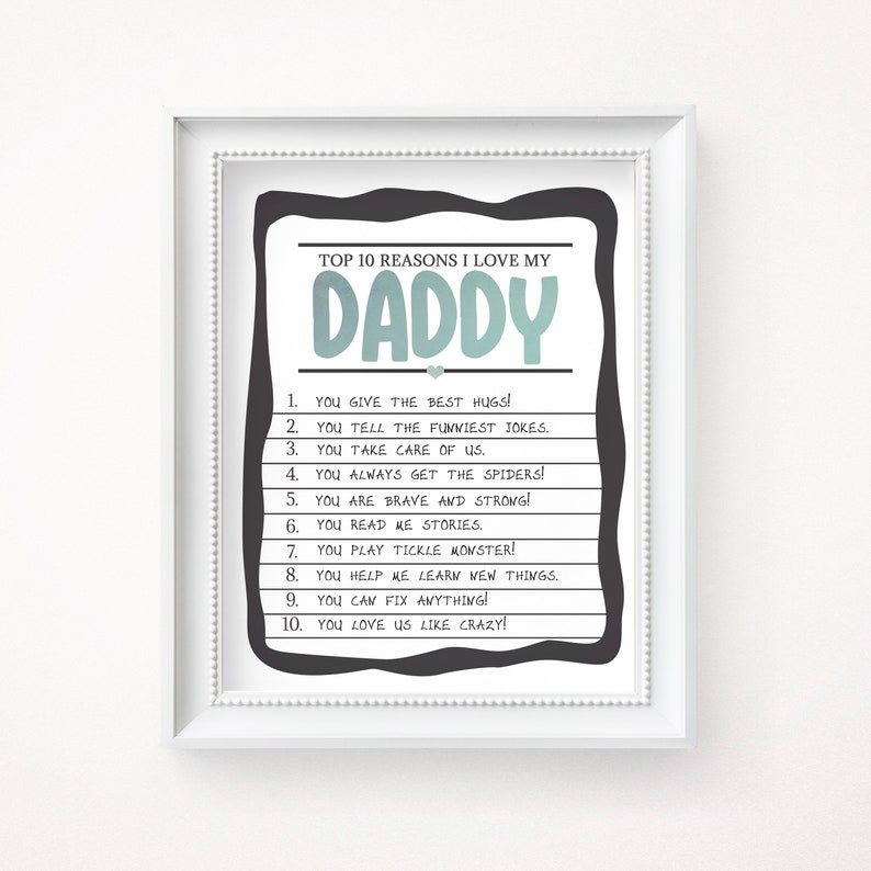 Daddy Top 10 List Ten Reasons I Love You Fathers Day Gift | Etsy