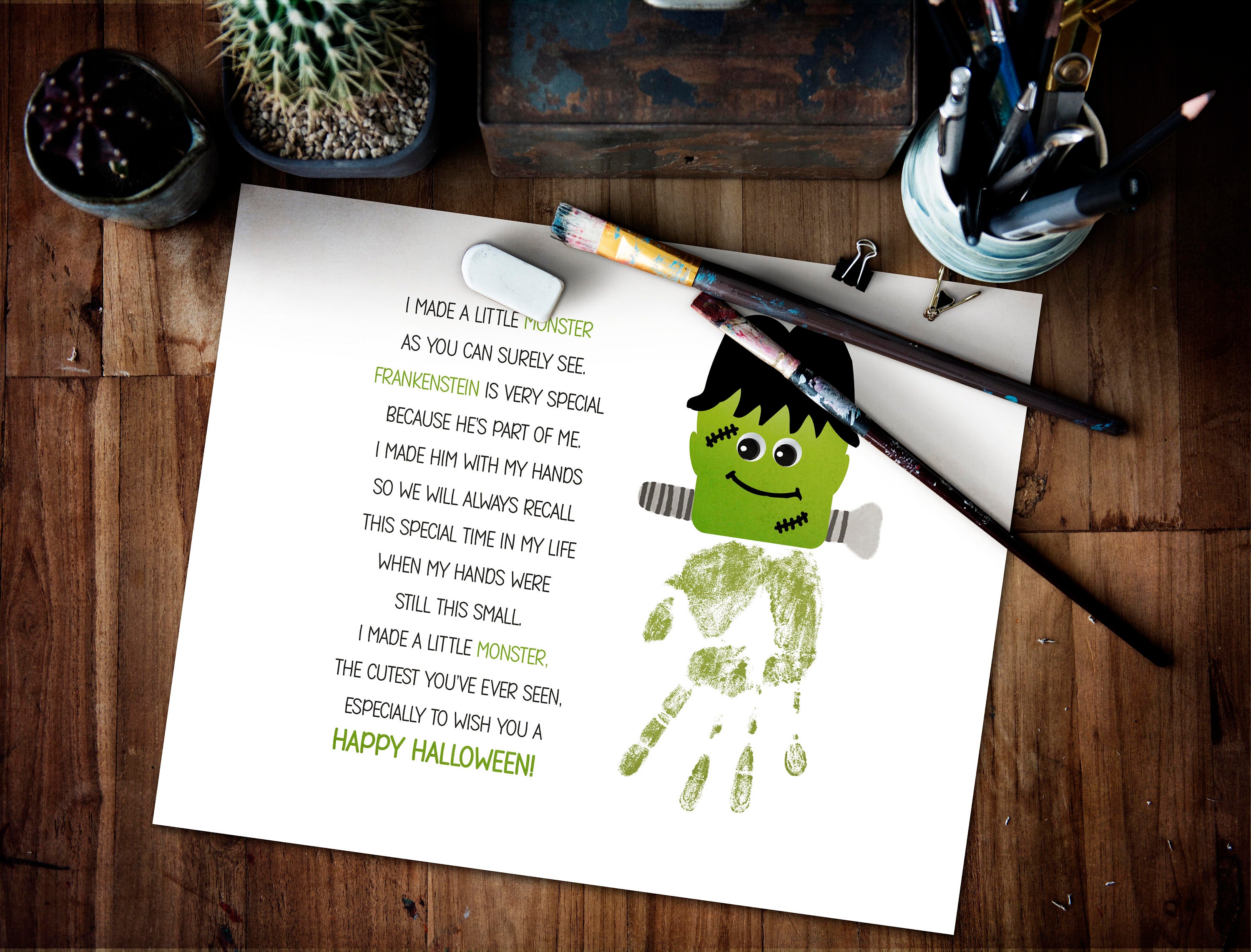 Kids DIY Halloween Handprint Art Frankenstein Monster Craft & - Etsy
