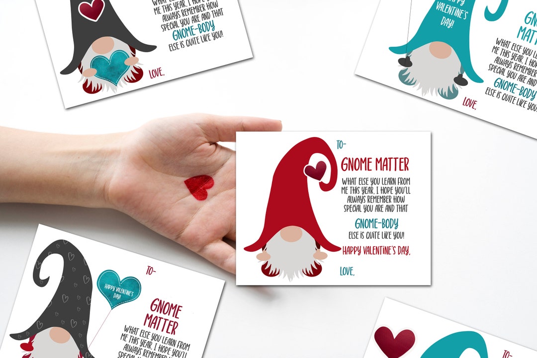 Gnome Valentine's Day Cards for Students: Printable Notecards From ...