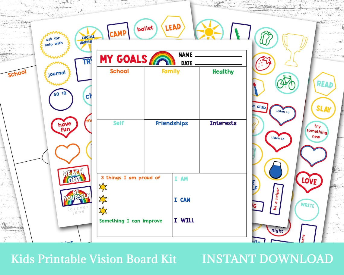 Kids Printable Vision Board Kit Homeschool Worksheets for - Etsy Canada