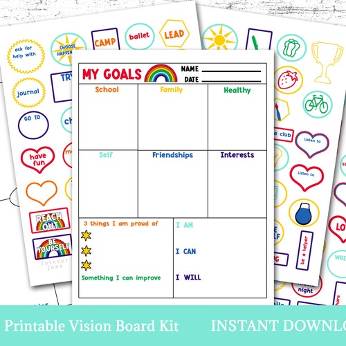 Kids Vision Board Printable Kit Kids Goal Board EDITABLE - Etsy