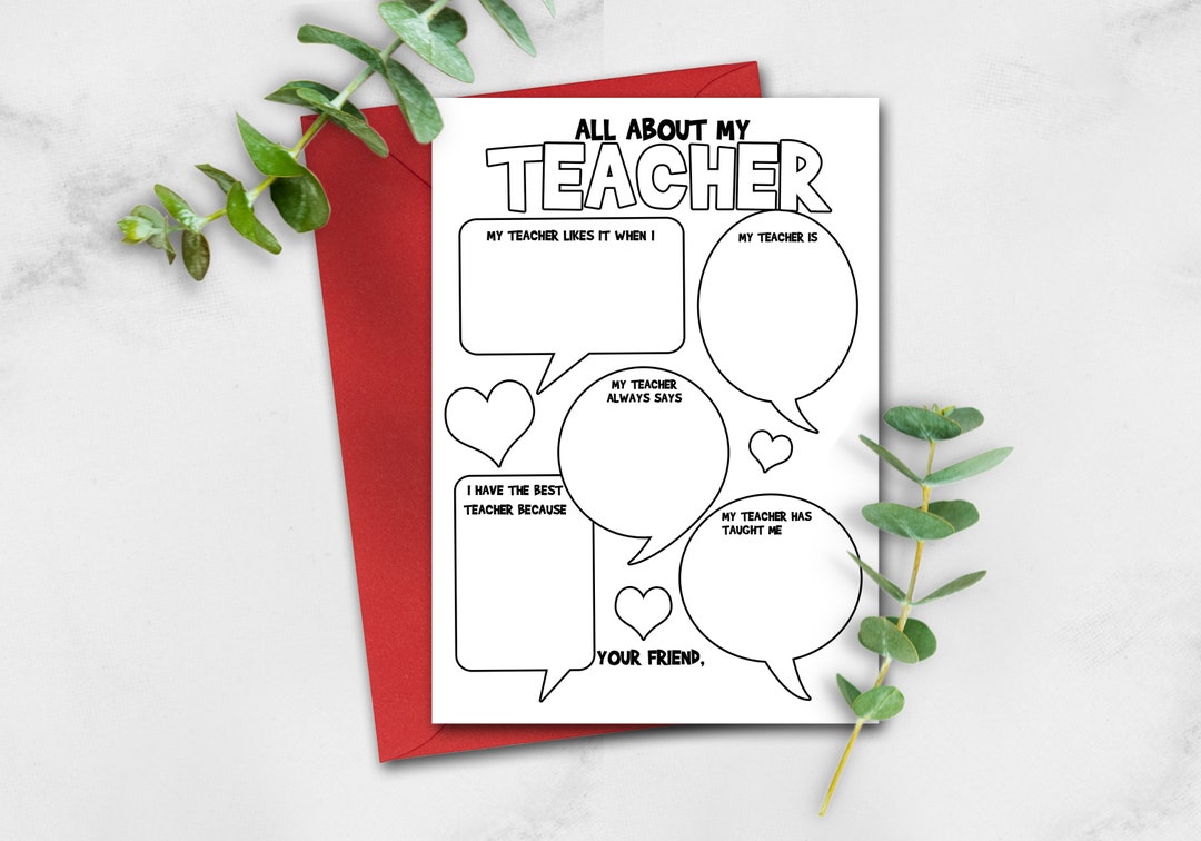 Printable Teacher Cards, Teacher Appreciation Gift Idea, All About My ...