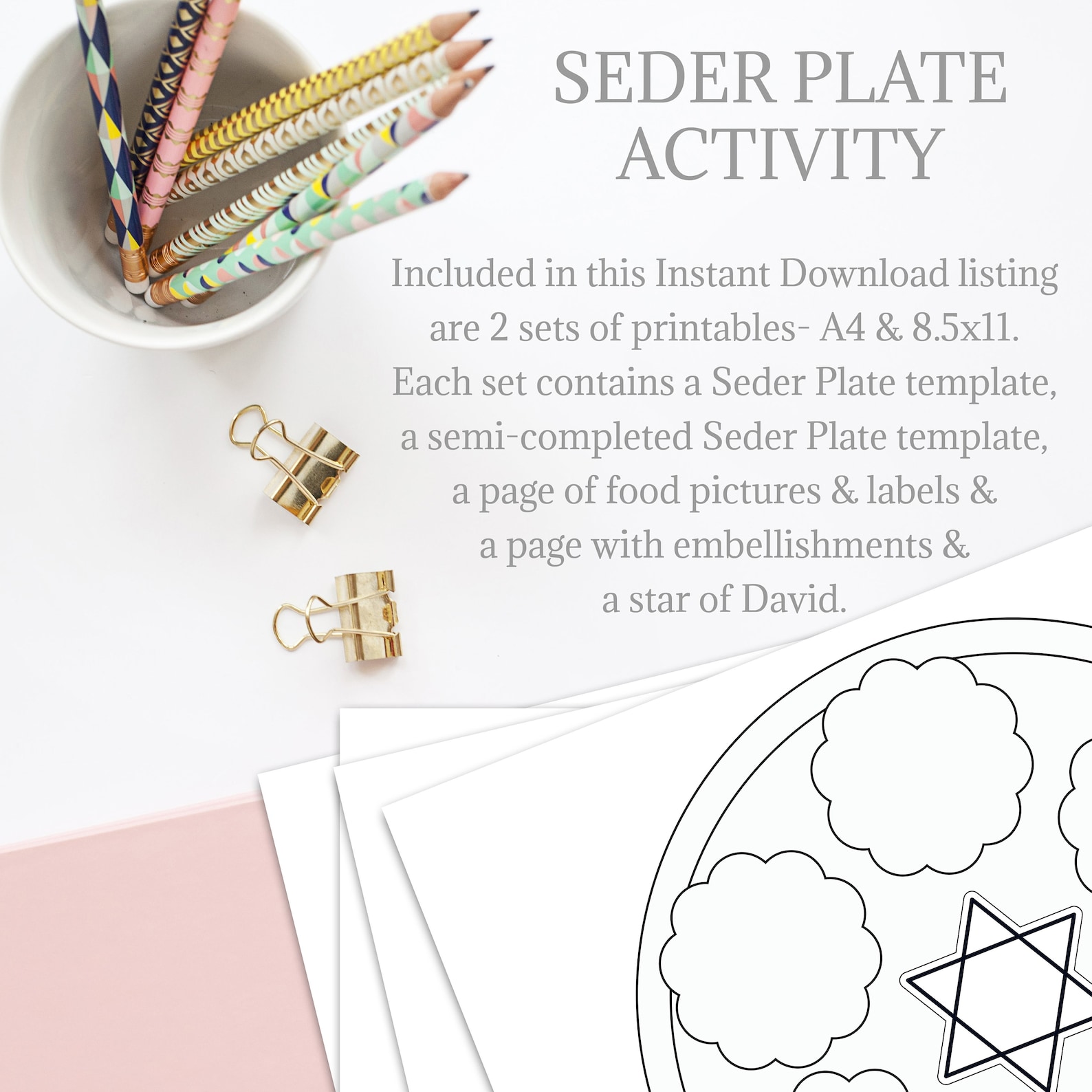 Seder Plate Activity for Kids Passover Colouring Pages DIY | Etsy