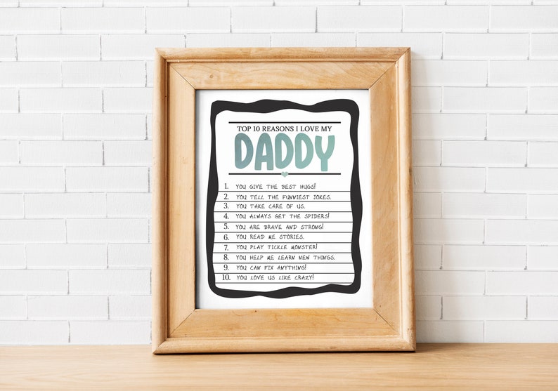Daddy Top 10 List Ten Reasons I Love You Fathers Day Gift | Etsy