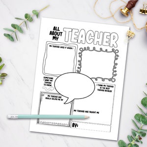 All About My Teacher Printable, Teacher Appreciation, Teacher Christmas ...