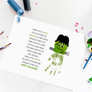 Kids DIY Halloween Handprint Art, Frankenstein Monster Craft & Poem ...