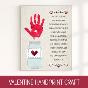 Valentine Handprint Art, Mason Jar & Flower Craft, Preschool Printables ...
