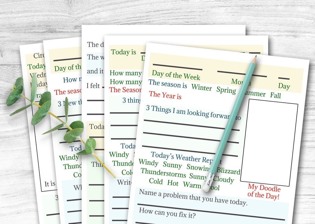 Daily Journal Pages, Printable Calendar Worksheets for Kids, Instant ...