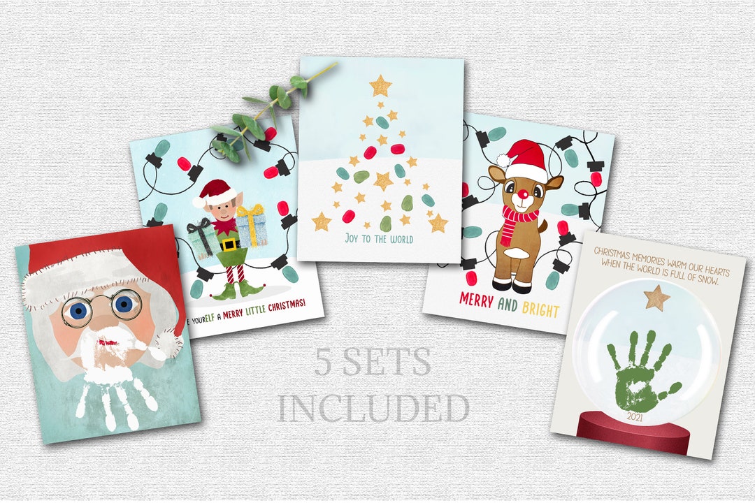 Christmas Handprint Art Bundle, Set of 5, Elf Fingerprint Crafts for ...