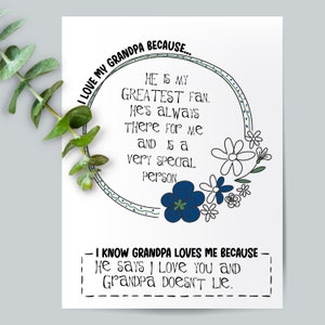 Printable All About Grandpa Book, Fathers Day Craft Idea, Personalized ...