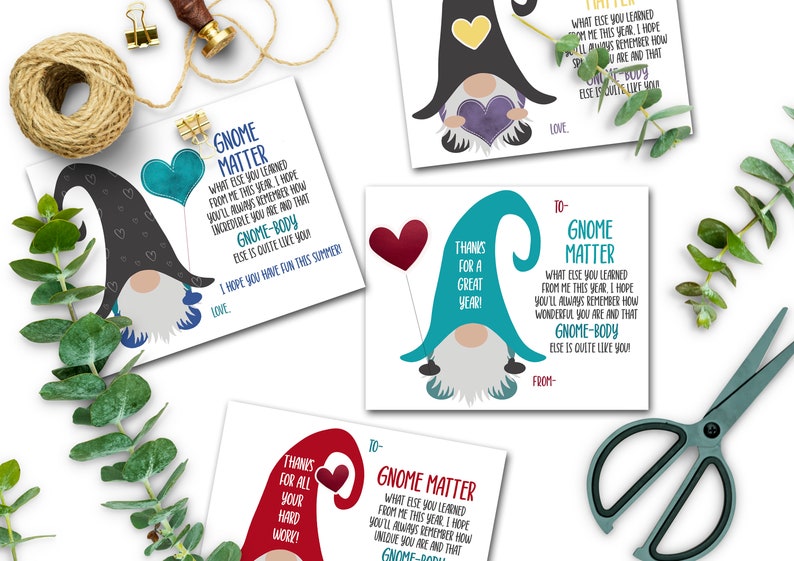 Gnome End of Year Student Cards: Last Day of School Notes (digital ...