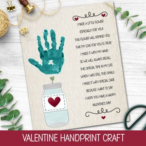 Valentine Handprint Art, Mason Jar & Flower Craft, Preschool Printables ...