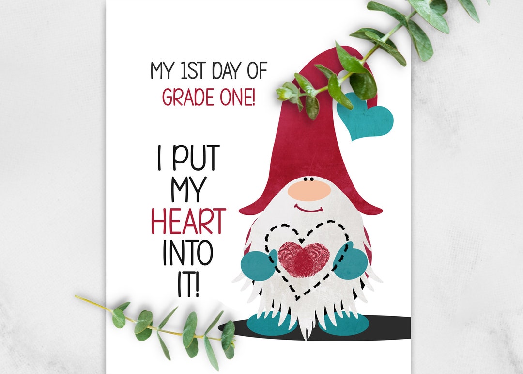 1st Day of Grade 1 Fingerprint Art, Gnome Back to School Activity ...