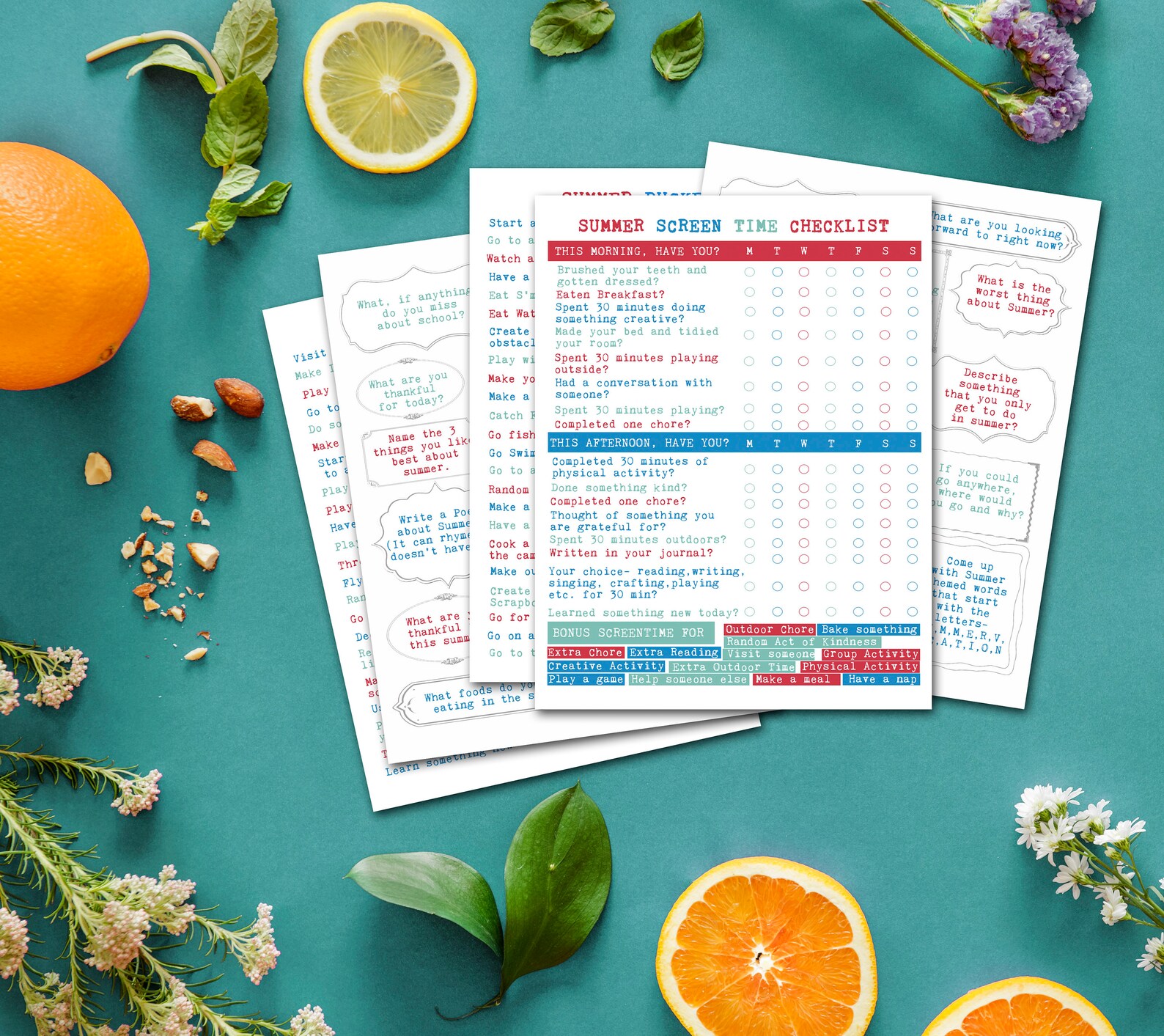 Summer Printables for Kids, Summer Bucket List, Summer Screen Time ...