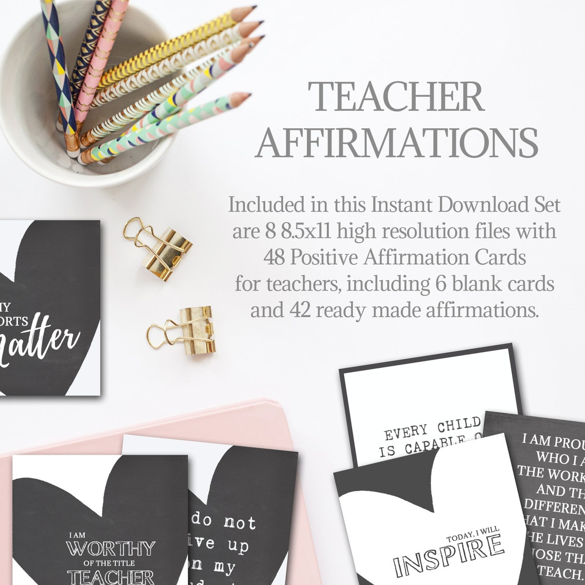 Teacher Affirmation Cards: Positive Daily Inspiration (digital Download ...
