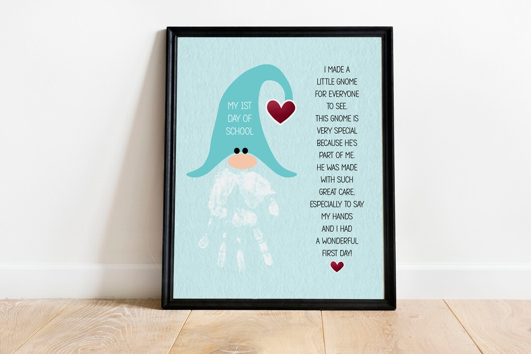 My 1st Day of School Gnome Handprint Craft & Poem, Preschool Printables ...