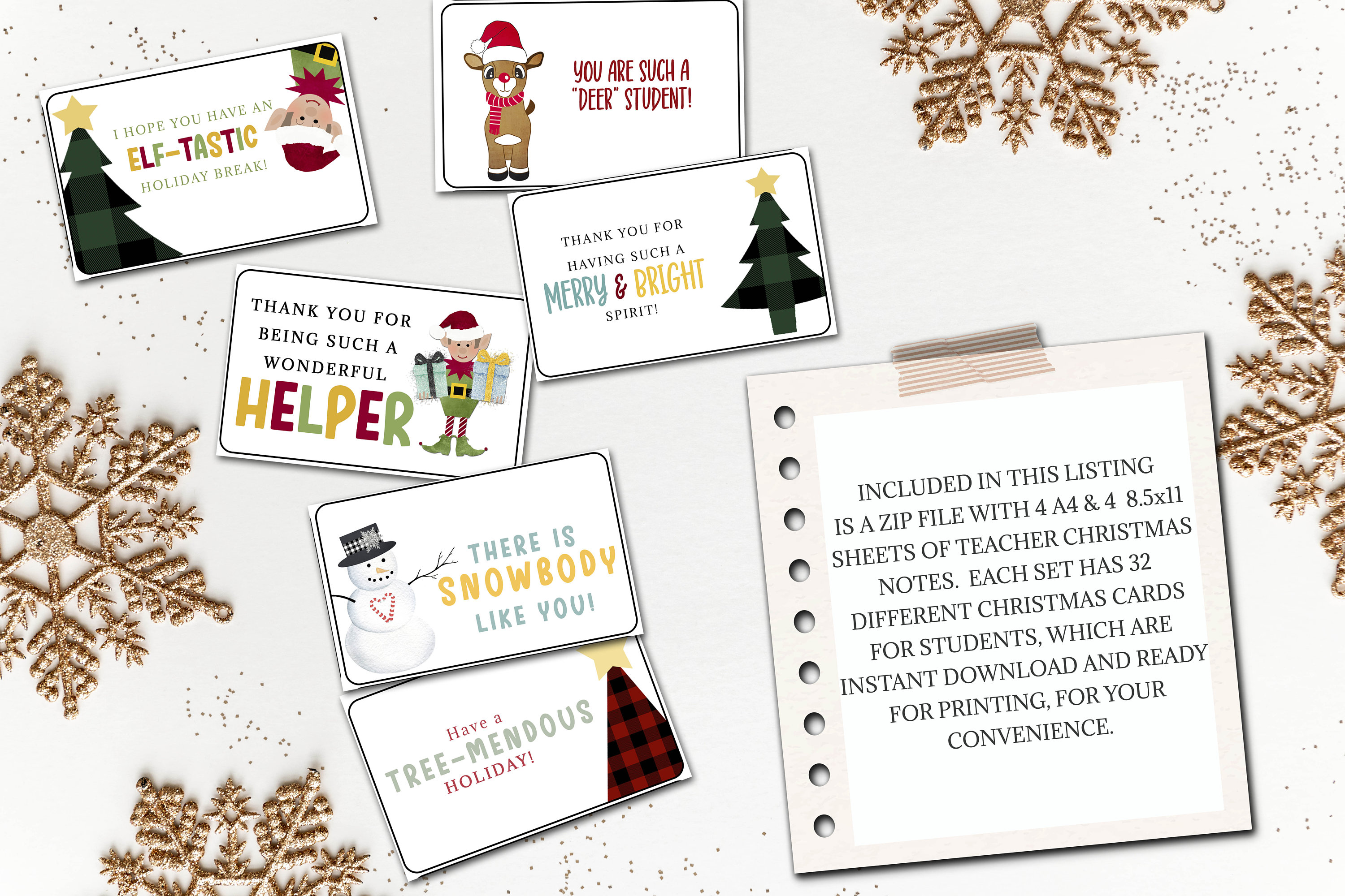 Printable Christmas Cards From Teacher to Students. Holiday Stationary ...