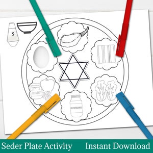 Seder Plate Activity for Kids, Passover Colouring Pages, DIY Jewish ...