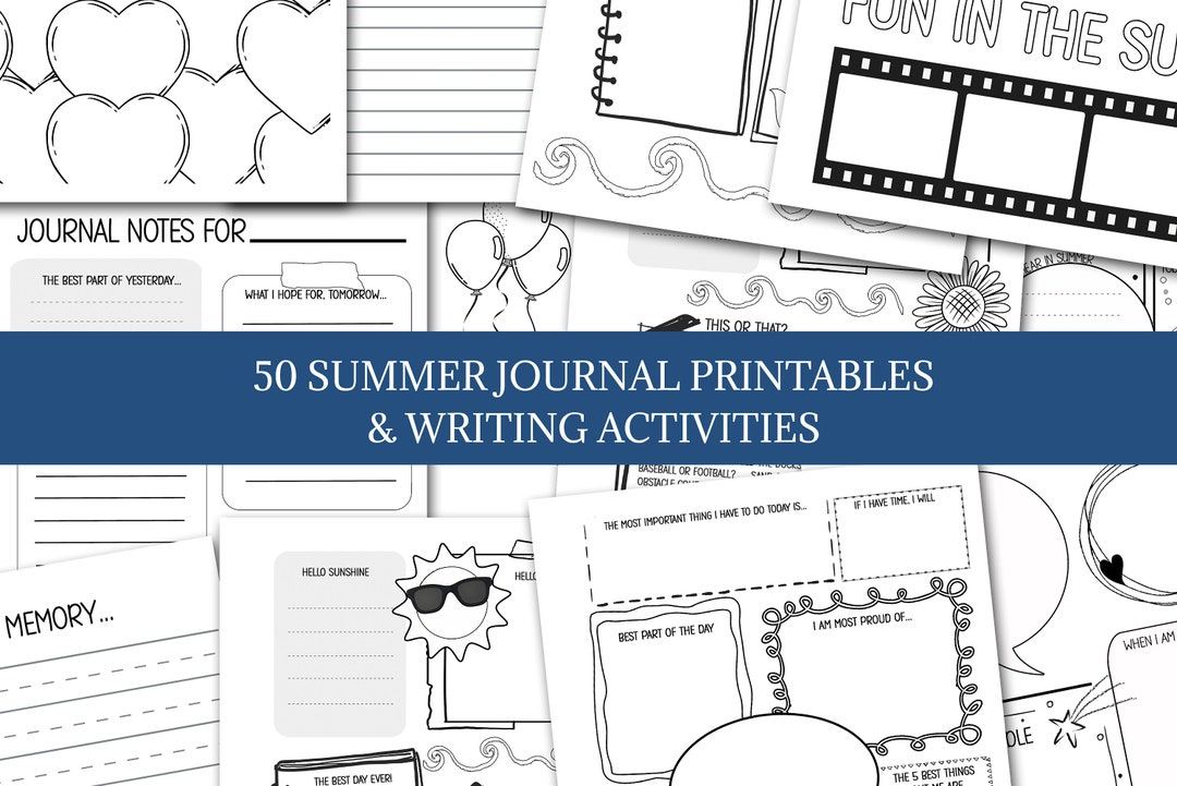 50 Summer Journal Pages & Activities, Kids Writing Prompt, Social ...