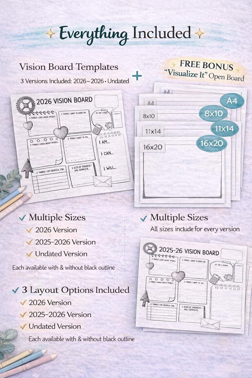 Vision Board Template | Printable Goal Setting Worksheet | 2026 Party ...