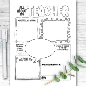 All About My Teacher Printable, Teacher Appreciation, Teacher Christmas ...