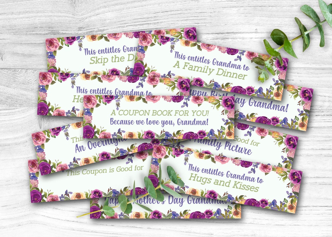 Printable Coupon Book for Grandmother Birthday Gift From | Etsy