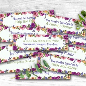 Printable Coupon Book for Grandmother, Birthday Gift From Grandchildren ...