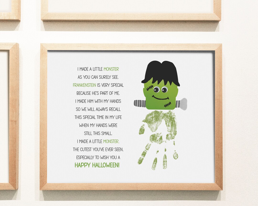 Kids DIY Halloween Handprint Art, Frankenstein Monster Craft & Poem ...