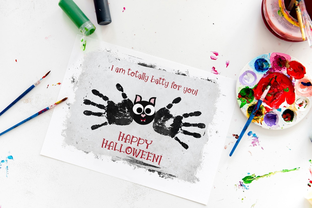 Halloween Handprint Crafts, Bat Craft, DIY Halloween Card, Kids ...
