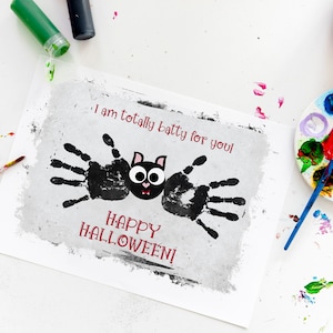 Halloween Handprint Crafts, Bat Craft, DIY Halloween Card, Kids ...