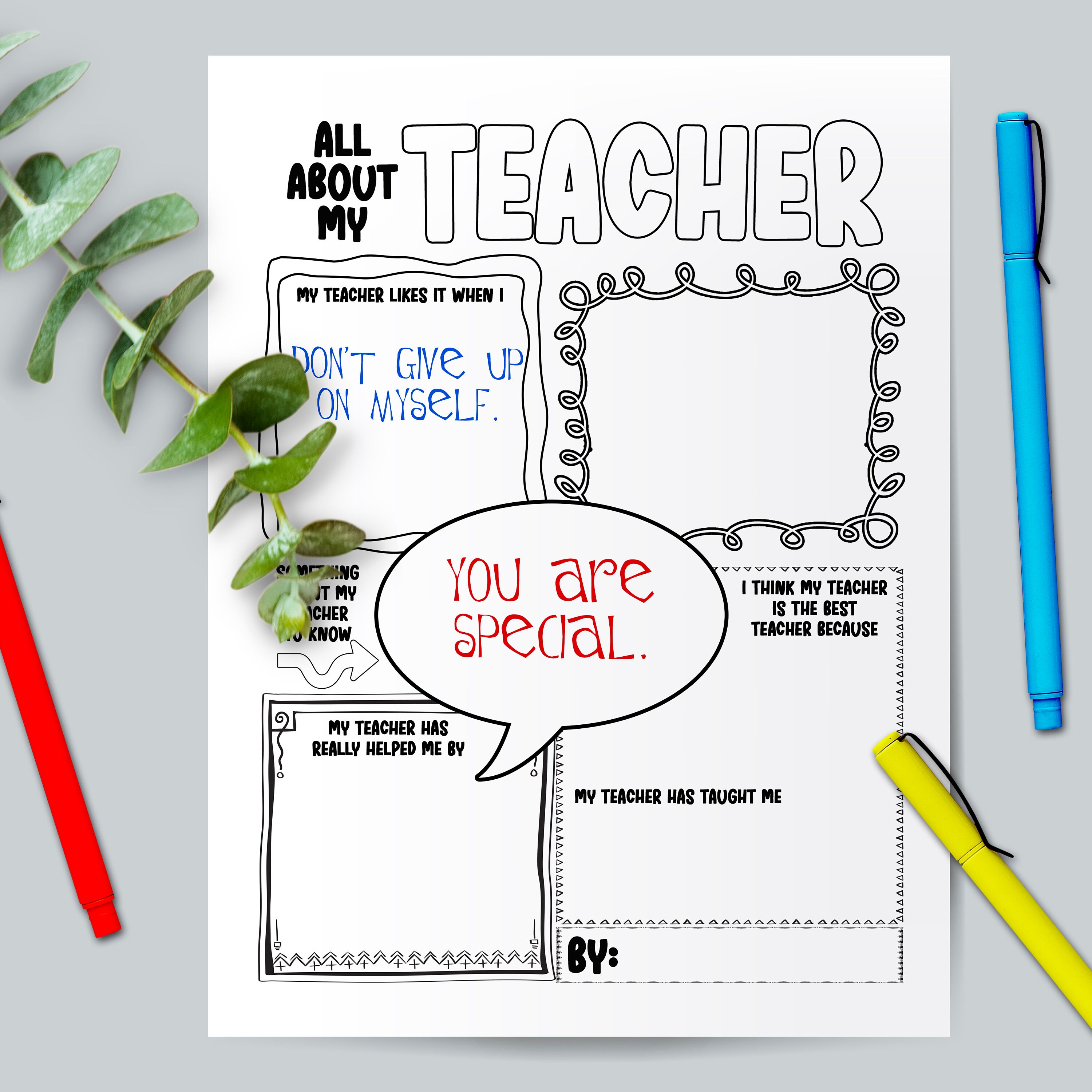 All About My Teacher Printable Teacher Appreciation Teacher - Etsy