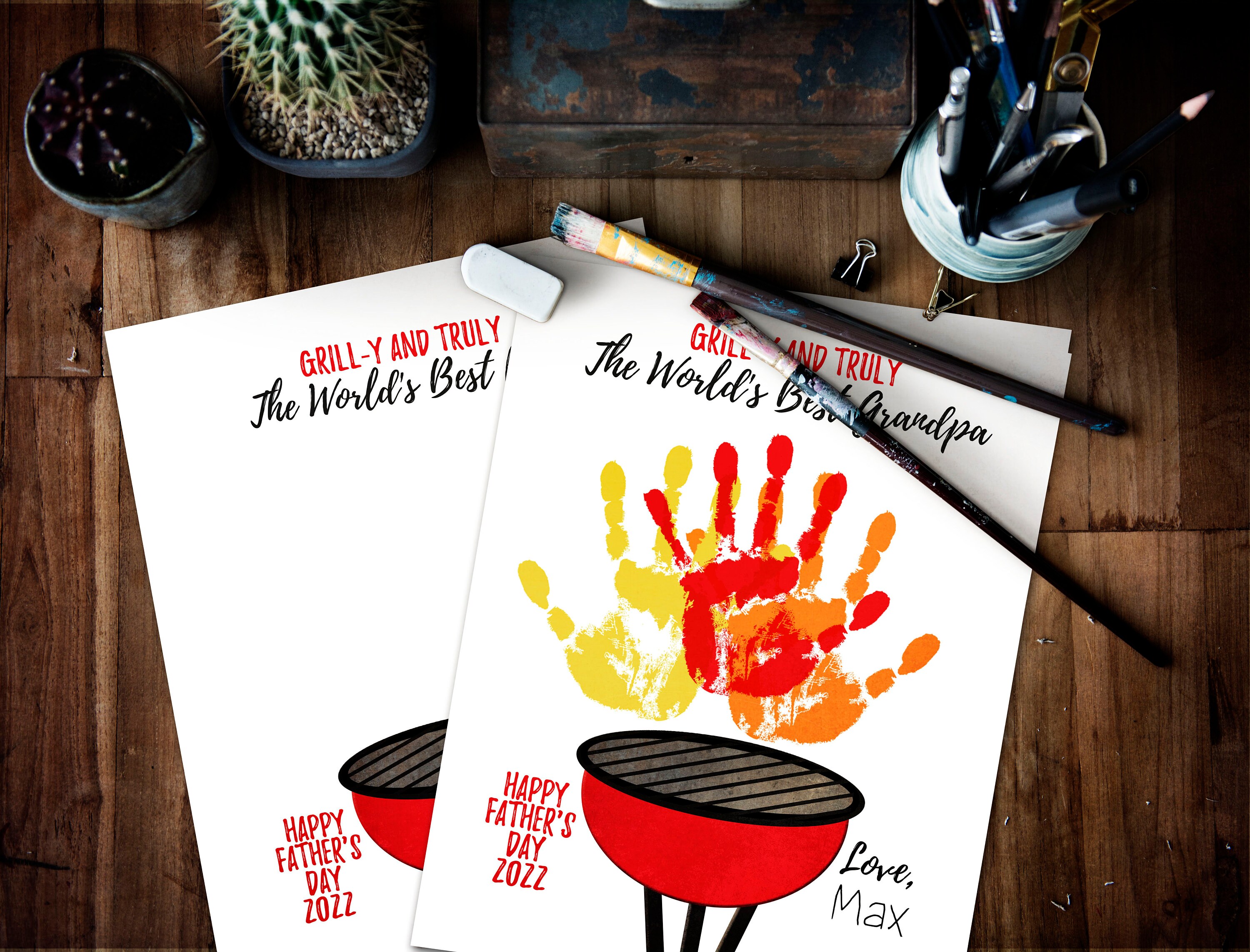 Father's Day Handprint Grill Gift for Grandpa: Kids DIY Craft (digital ...