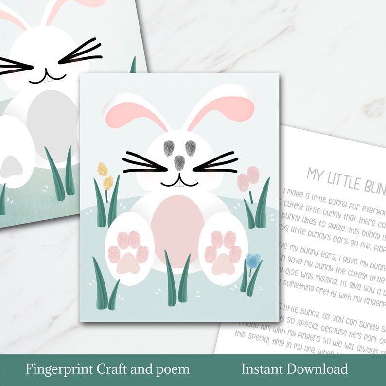 Easter Bunny Fingerprint Art & Poem: Spring DIY Thumbprint Craft ...