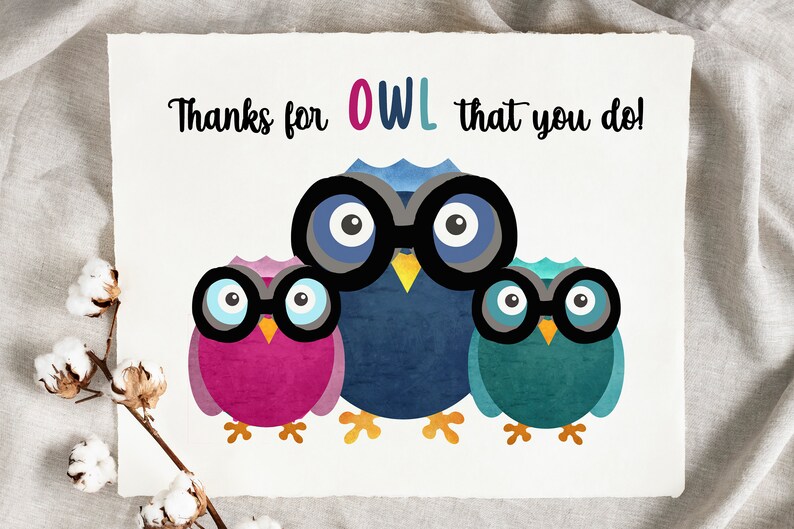 Teacher Thank You Card, Printable Teacher Appreciation Card, Cute Owl ...