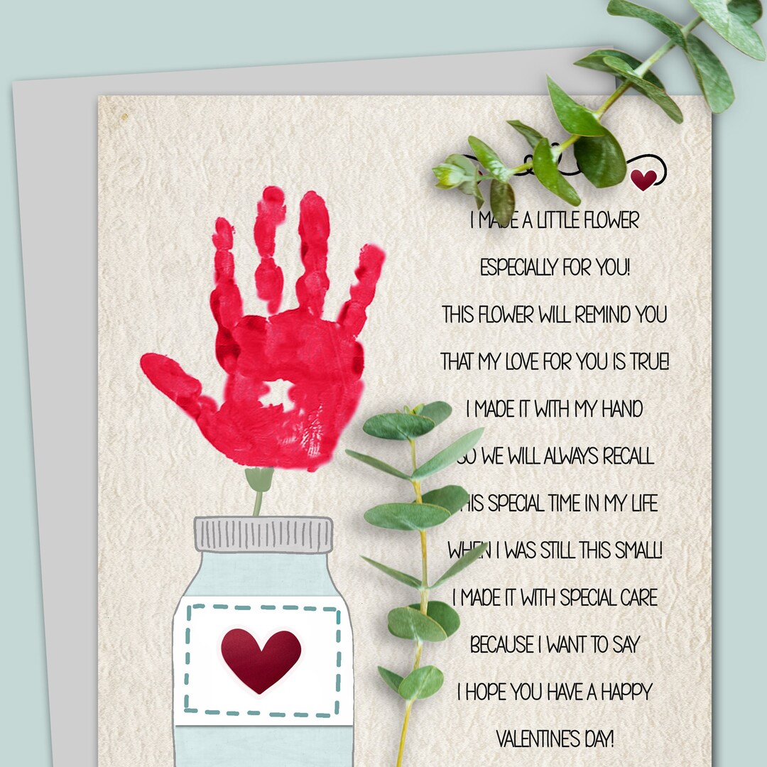Valentine Handprint Art, Mason Jar & Flower Craft, Preschool Printables ...