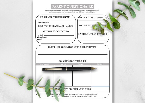 Printable Parent Survey for Teachers Back to School | Etsy