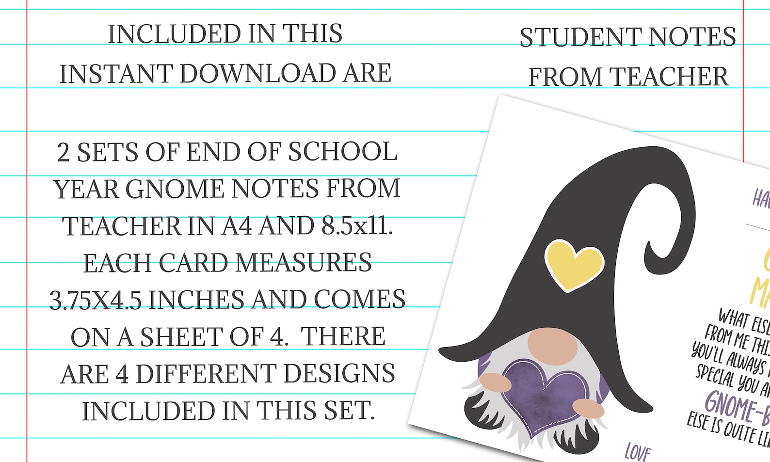 Gnome End of Year Student Cards: Last Day of School Notes (digital ...