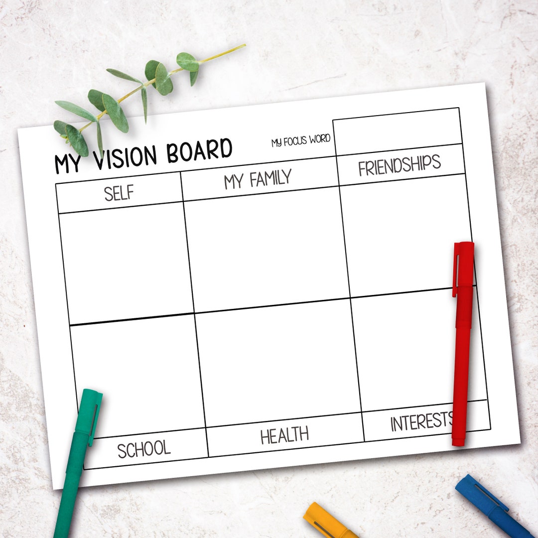 Vision Board Template for Kids, Homeschool Activity, Goal Setting ...