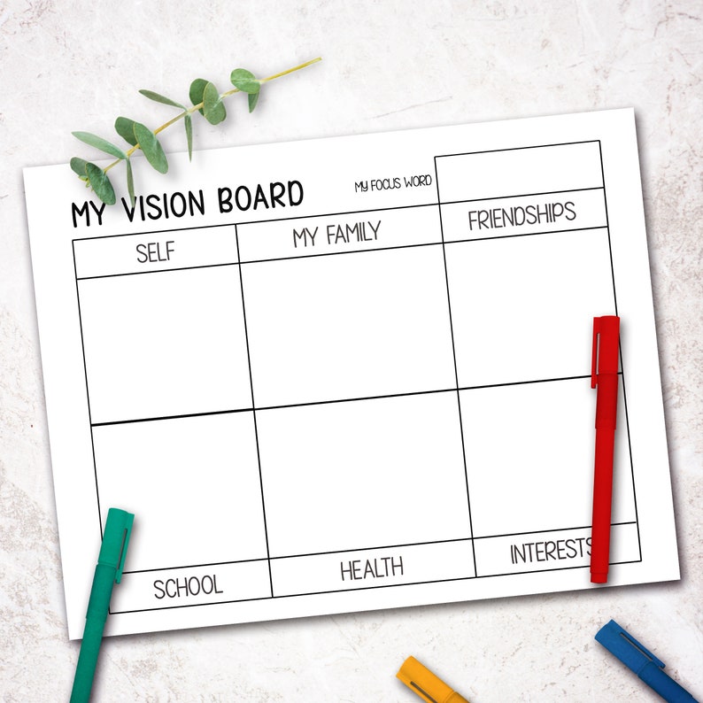 Vision Board Template for Kids Homeschool Activity Goal | Etsy