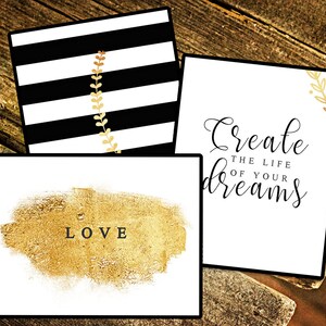 Printable Planner Cards With Inspirational Quotes, Black and Gold ...