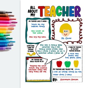 All About My Teacher Printable, Teacher Appreciation, Teacher Christmas ...