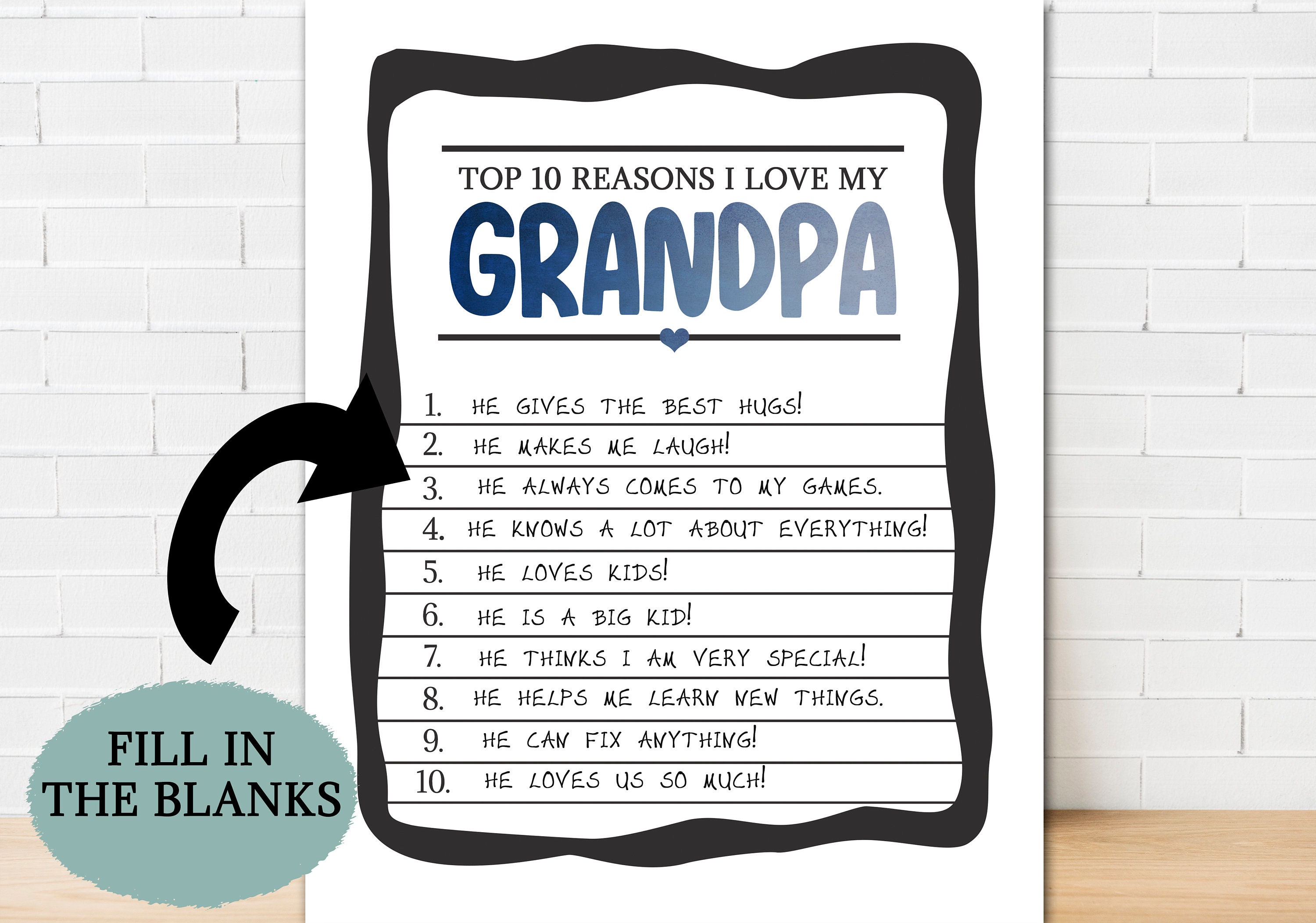 Grandpa Top 10 List Ten Reasons I love you Fathers Day Gift | Etsy