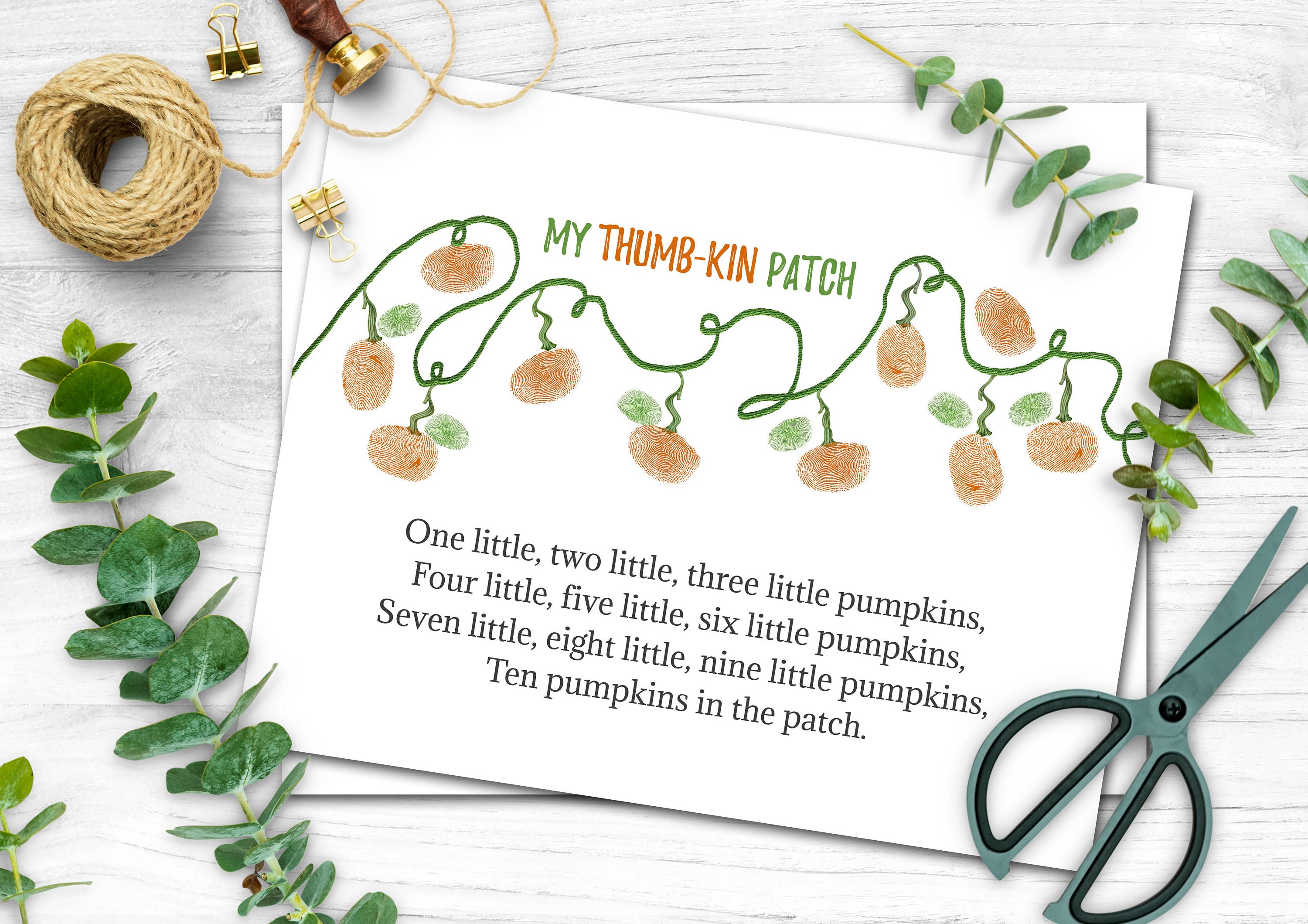 Ten Little Pumpkins Thumbprint Art, Preschool Printable, Kindergarten ...