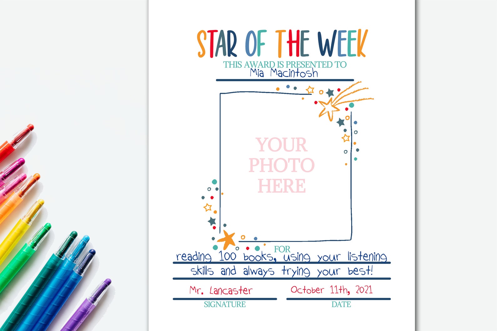 Star of the Week Printable Star Student Award Student - Etsy Canada