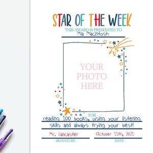Star of the Week Printable, Star Student Award, Student Achievement ...