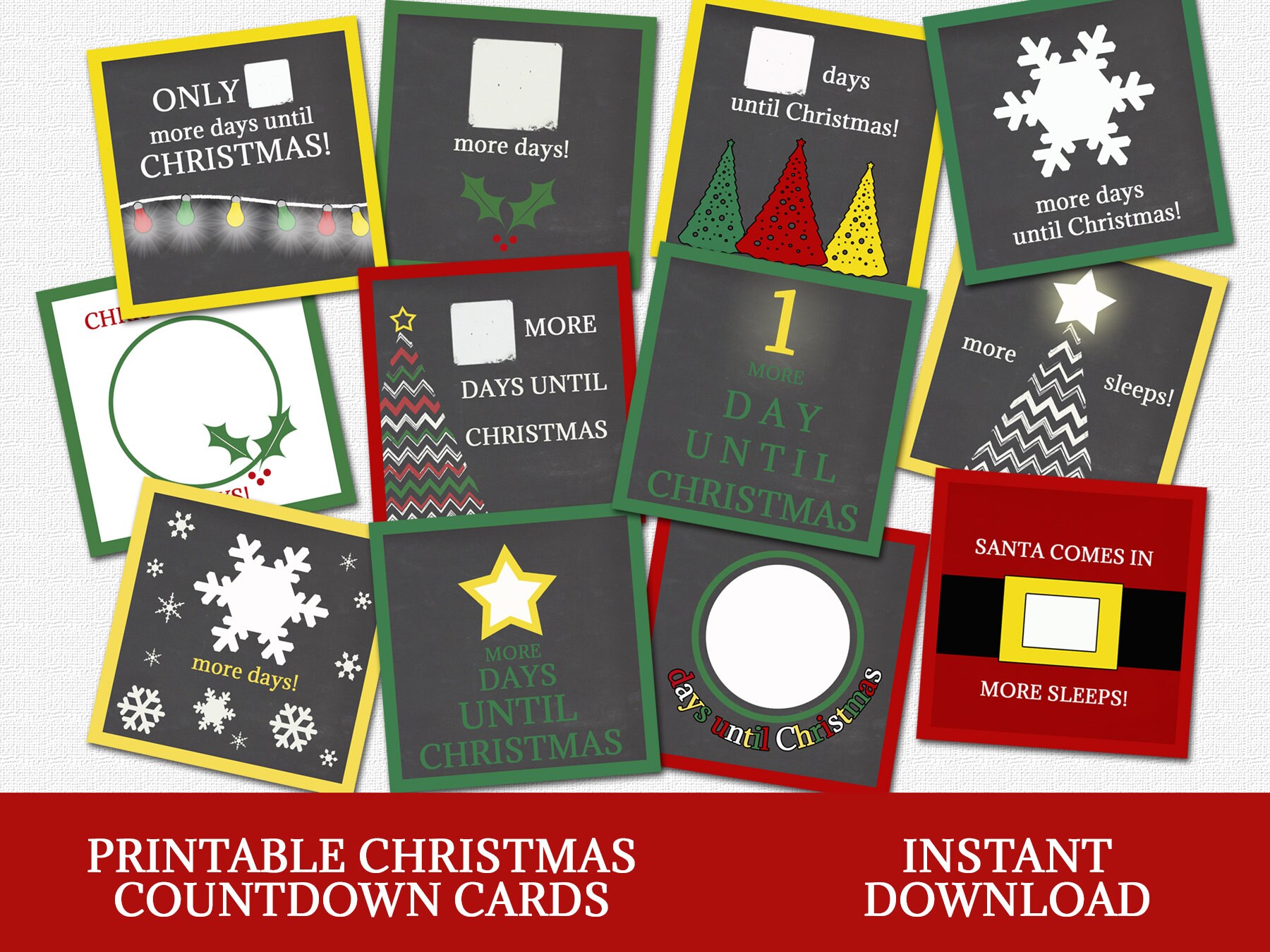 Printable Christmas Countdown Cards for Kids Childrens | Etsy