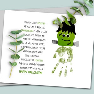 Kids DIY Halloween Handprint Art, Frankenstein Monster Craft & Poem ...